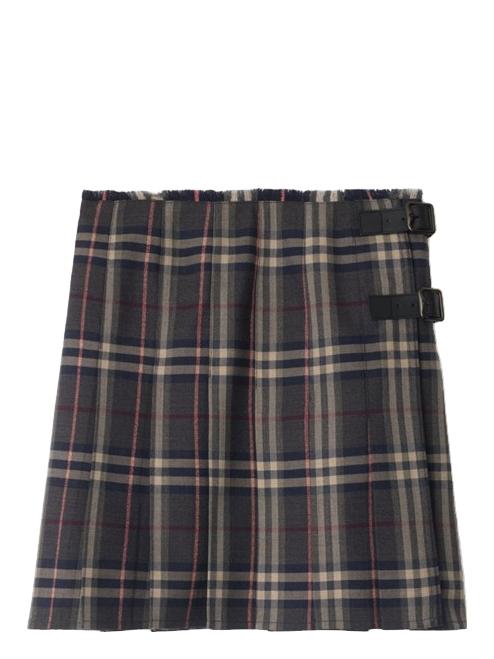 BURBERRY Burberry Check Wool Mini Kilt with Fringing and Buckle Detail